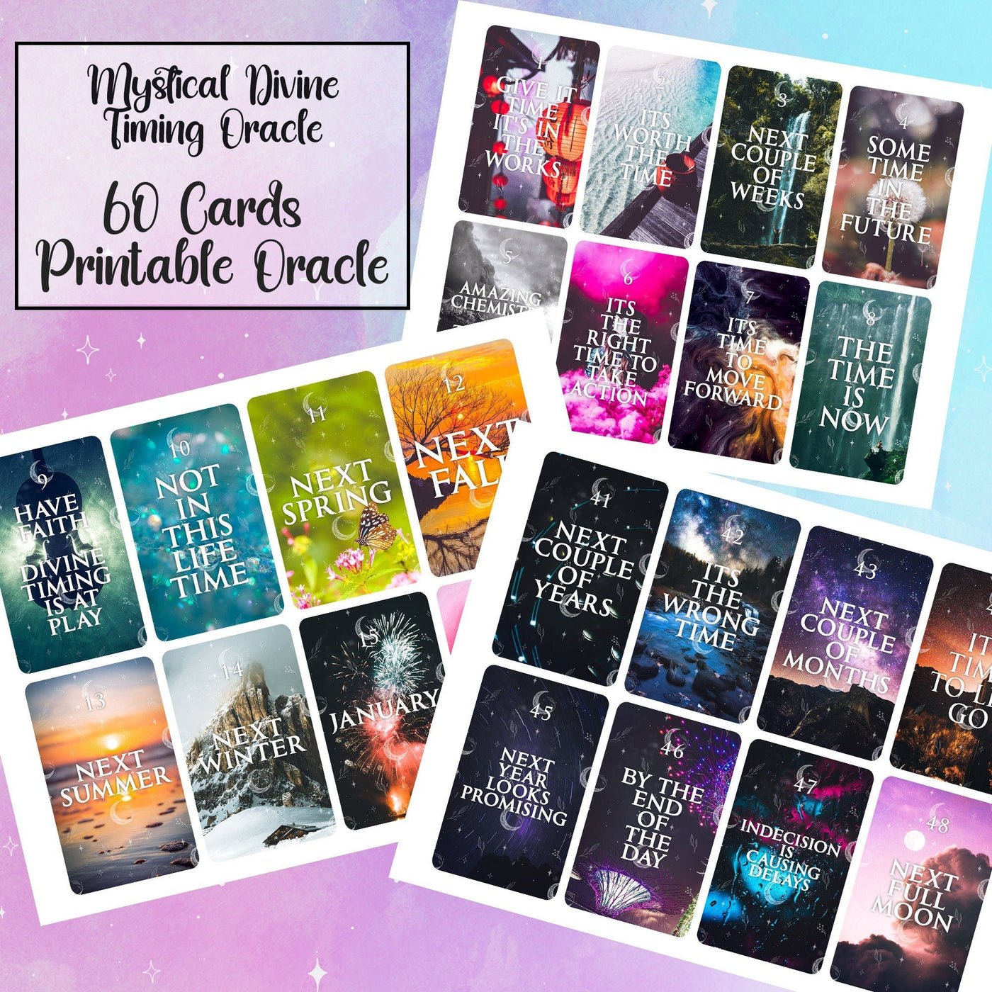 Mystical Divine Timing Printable Oracle Deck - Digital File 60 Cards